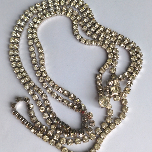 Vintage | Jewelry | Vintage 3doubled Long Crystal Necklace Adjustable ...